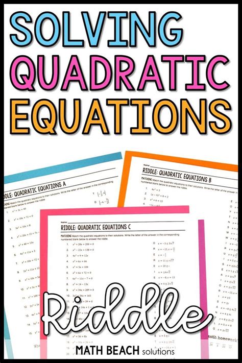 Solving Quadratic Equations Riddle Activity Complex Solutions Solving Quadratic Equations