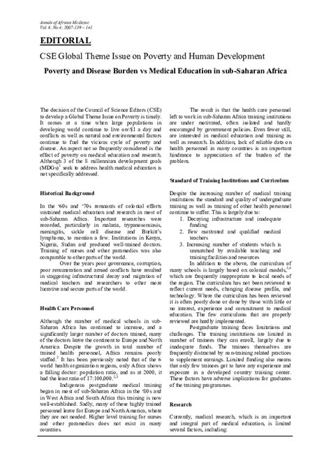 Pdf Poverty And Disease Burden Vs Medical Education In Sub Saharan Africa