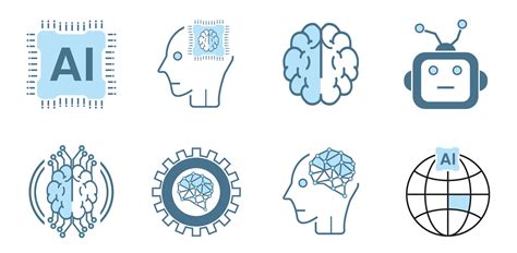 Collection Of Ai Robots Technology Flat Icons Style On White Background Line Icons Symbols