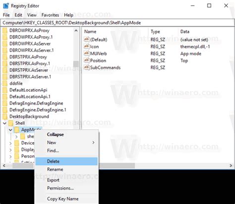 Add App Mode Context Menu In Windows 10