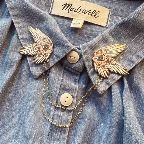 Angel Wing Enamel Pins Collar Pins W Chain Biblically Accurate Angel