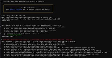 CLI 8 4 0 Amplify Upgrade Command Failed With Exit Code 1 C Users Erstraub Amplify Bin