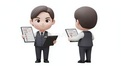 Chibi Sales Associate 3d Model Dark Haired Character In Grey Vest