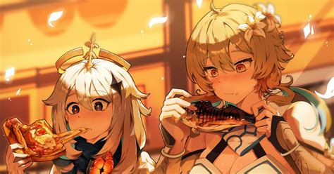 原神 Genshin Impact 페이몬과 루미네의 식사 Fadedbrushのイラスト Pixiv