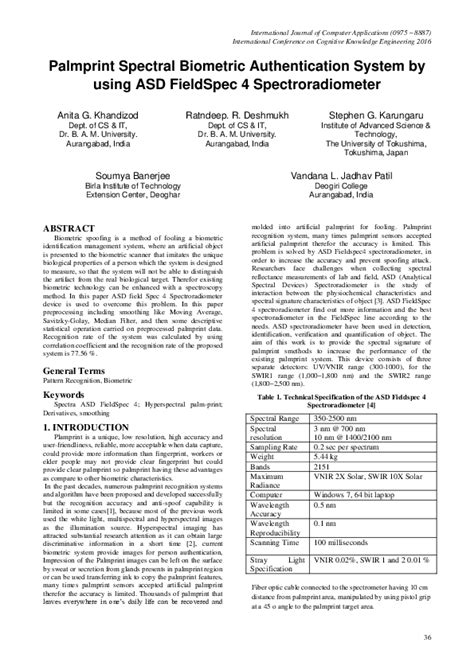 Pdf Palmprint Spectral Biometric Authentication System By Using Asd Fieldspec 4 Spectroradiometer