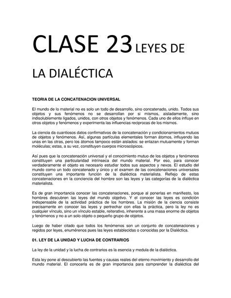 Leyes de la Dialéctica CLASE 23 LEYES DE LA DIALÉCTICA TEORIA DE LA