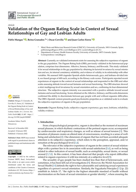 PDF Validation Of The Orgasm Rating Scale In Context Of Sexual Relationships Of Gay And