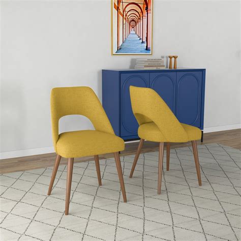 Juliana Mid Century Modern Yellow Fabric Dining Chair Set Of 2 Solid B