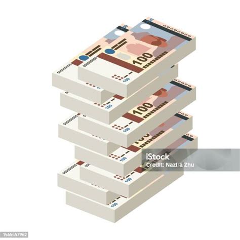 타직 소모니 벡터 그림입니다 타지키스탄 돈 세트 번들 지폐의 거대한 팩 지폐 100 Tjs 플랫 스타일 흰색 배경에 격리 심플한 미니멀 디자인 0명에 대한 스톡 벡터 아트