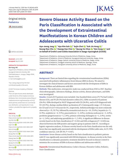Pdf Severe Disease Activity Based On The Paris Classification Is
