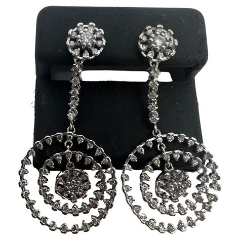 14k White Gold Diamond Star Dangle Drop Pave Earrings For Sale At 1stdibs