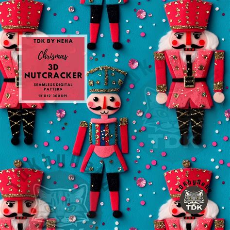 3d Nutcracker Seamless Pattern For Fabric Print Christmas Embroidery