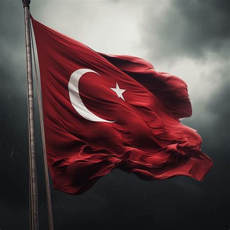 Premium Photo Turkiye Flag Waving In The Wind Against Dark Blue Sky