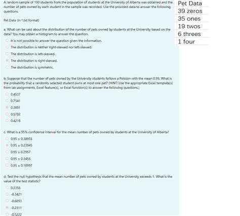 Solved Number Of Pets Owned By Each Student In The Sample Chegg