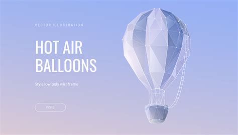 풍선 다각형 벡터 일러스트레이션 파란색 배경에 고립 된 흑백 추상 비행 여행 또는 모험의 개념 낮은 폴리 와이어 프레임 스타일 로우 폴리곤 모델링에 대한 스톡 벡터 아트 및