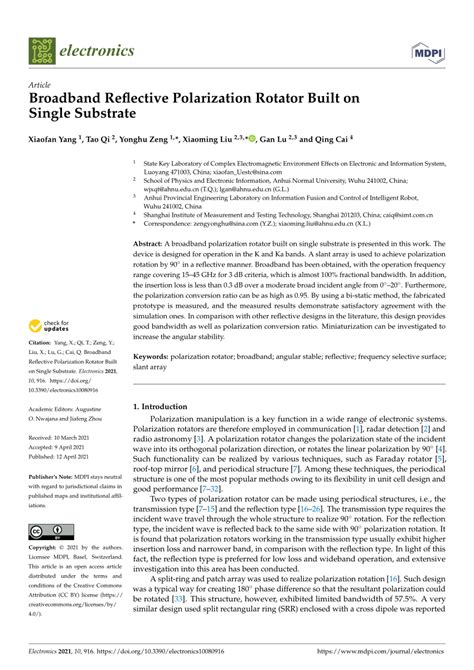Pdf Broadband Reflective Polarization Rotator Built On Single Substrate
