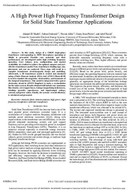Pdf A High Power High Frequency Transformer Design For Solid State Transformer Applications