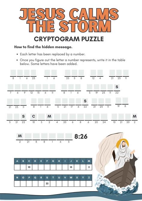 Jesus Calms The Storm Cryptogram Puzzle Printable Download Free