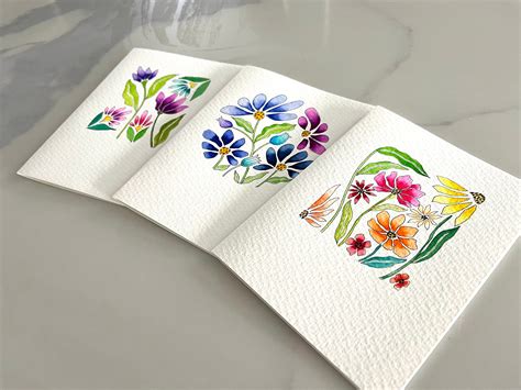 Original Hand Painted Watercolor Modern Flower Card Set Etsy