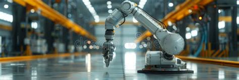 Robotic Arm Working In An Advanced Factory Environment Concept Of Automation And Industrial