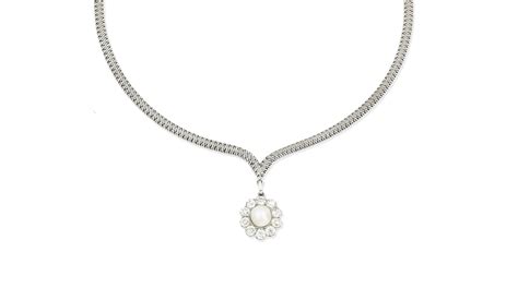Bonhams A Natural Pearl And Diamond Pendant Necklace