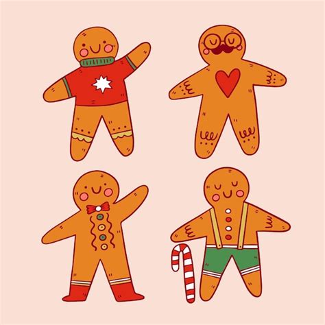 Premium Vector Hand Drawn Gingerbread Man Cookie Set