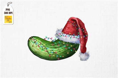 Watercolor Christmas Cucumber Santa Hat Graphic By Camellia Art