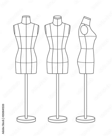 Mannequin For Sewing And Modeling Front Back And Side Black Outline Stock Vector Fashion