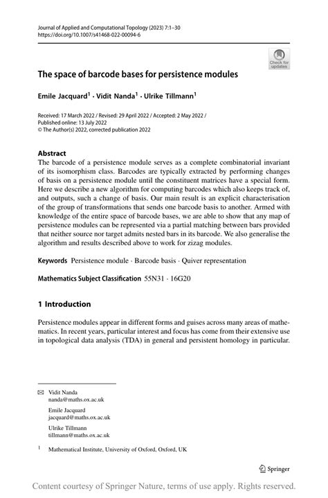 Pdf The Space Of Barcode Bases For Persistence Modules