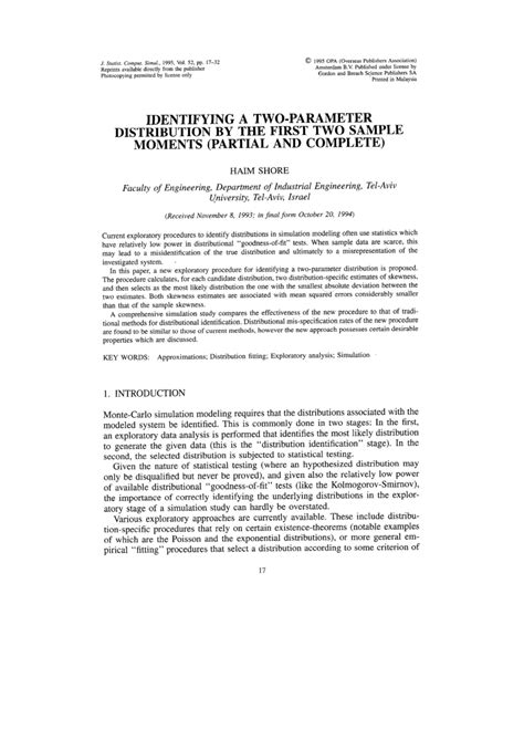 Pdf Identifying A Two Parameter Distribution By The First Two Sample