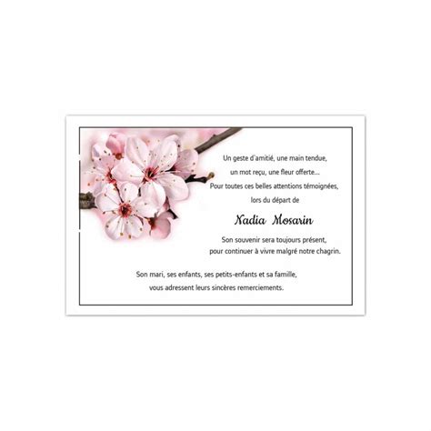 Carte Remerciement Décès Condoleances Fleurs De Cerisier Rose Poudré