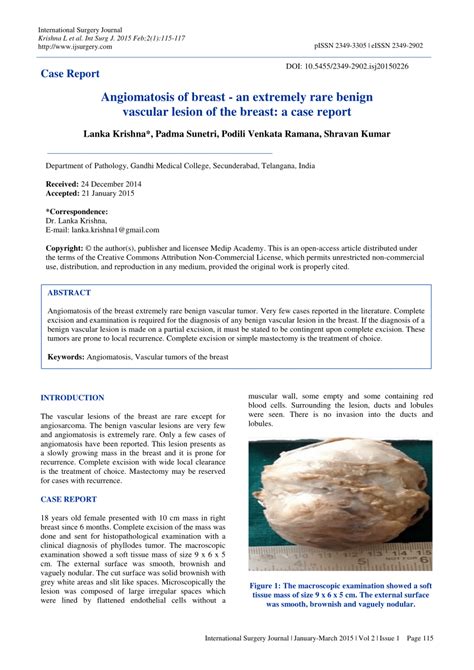 Pdf Angiomatosis Of Breast An Extremely Rare Benign Vascular Lesion
