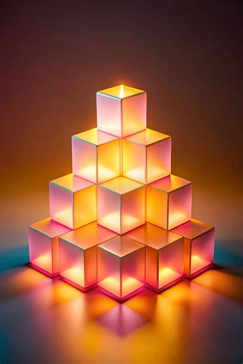 Illuminated Cubic Structure Resembling A Glowing Pyramid Of Lights Stock Illustration
