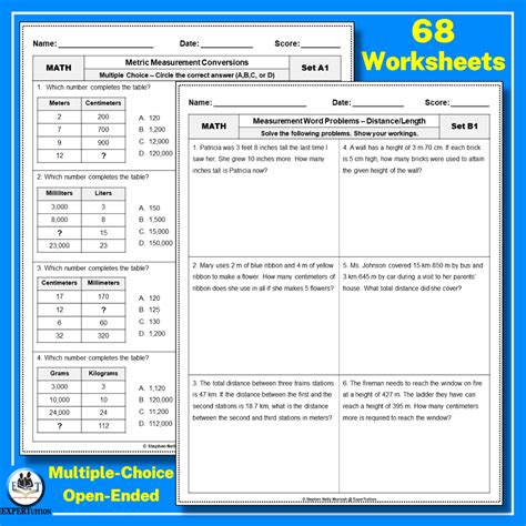measurement and data worksheets and task cards conversions word problems