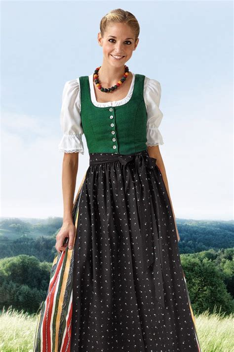 Vulkanland Dirndl von Trachtenmode Hiebaum grün schwarz lang klassisch festlich German