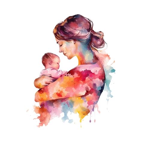 Una Pintura De Acuarela De Una Madre Sosteniendo A Su Bebé Vector Premium