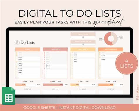 Digital To Do List Google Sheets Editable To Do List Spreadsheet Task Tracker Google Sheet