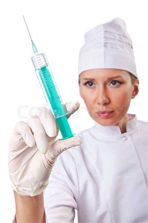 Woman Doctor With Syringe On White Stock Photo Colourbox