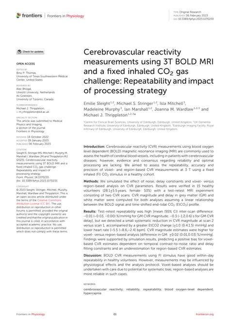 Pdf Cerebrovascular Reactivity Measurements Using 3t Bold Mri And A