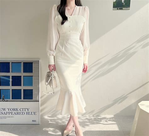 [셀프웨딩 브라이덜샤워] 엘리 쉬폰 시스루 스트랩 머메이드 롱원피스 3color