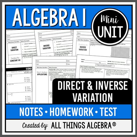 Algebra 1 Mini Unit Direct And Inverse Variation All Things Algebra®