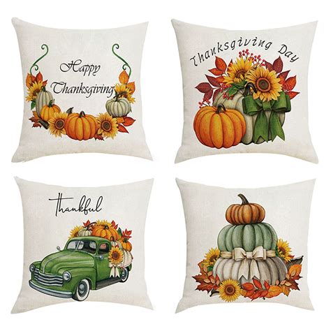 Fall Decor Pillow Covers Set Of 4 Pumpkin Farmhouse Thanksgiving
