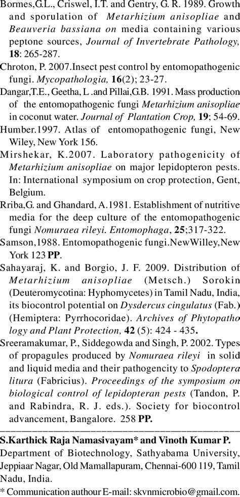 Mortality Of Chilo Partellus By Conidia Derivied From Download Table