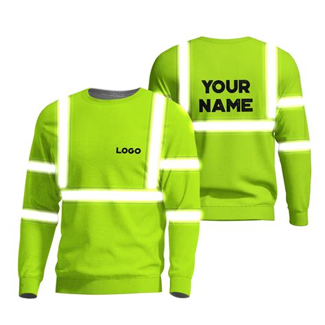 Hi Vis Long Sleeve Shirts Reflective Green Custom Name And Logo Safety