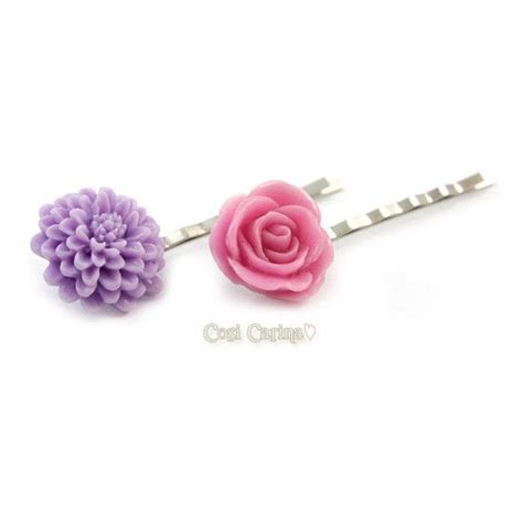 Flower Bobby Pin Set Lilac Carnation Pink Celinia