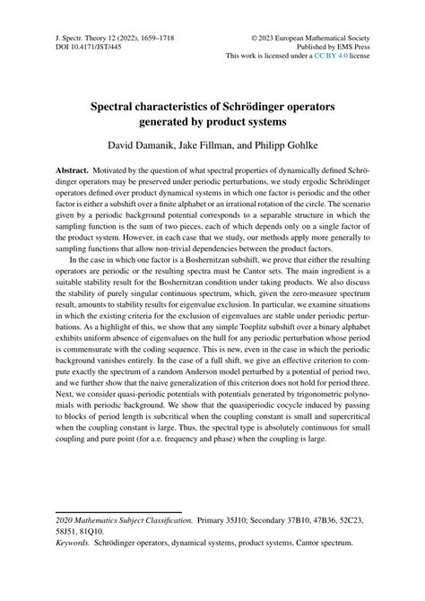 Pdf Spectral Characteristics Of Schrödinger Operators Generated By