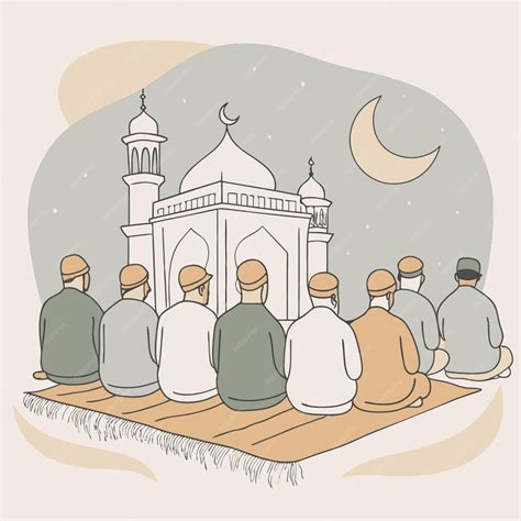 A Serene Scene Of Muslims Performing Eid Prayers In An Open Field Or