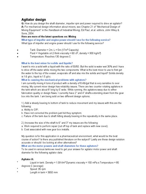 Agitator Design Pdf Fluid Dynamics Viscosity