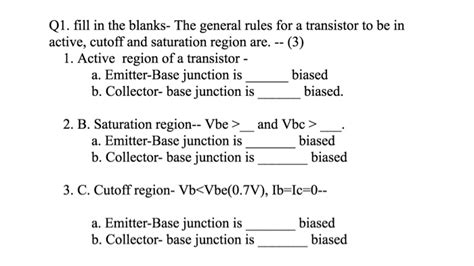 Solved The General Rules For A Transistor To Be In Active Chegg