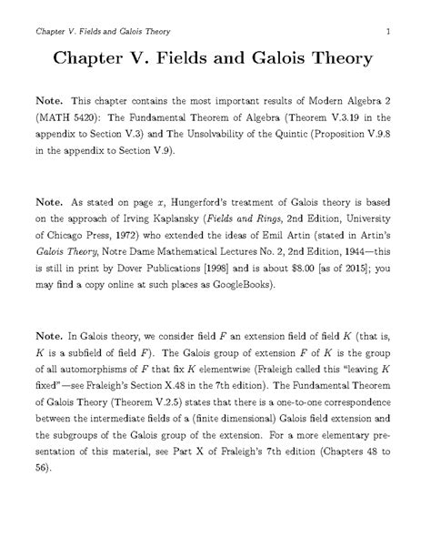V 0 Chapter V Fields And Galois Theory 1 Chapter V Fields And